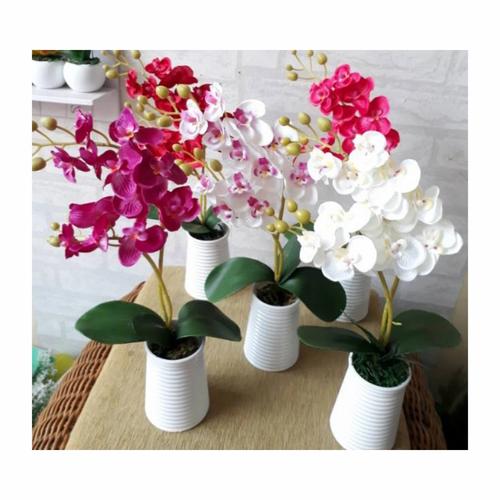 Jual bunga anggrek artificial vas ulir bunga hiasan meja dekorasi ...
