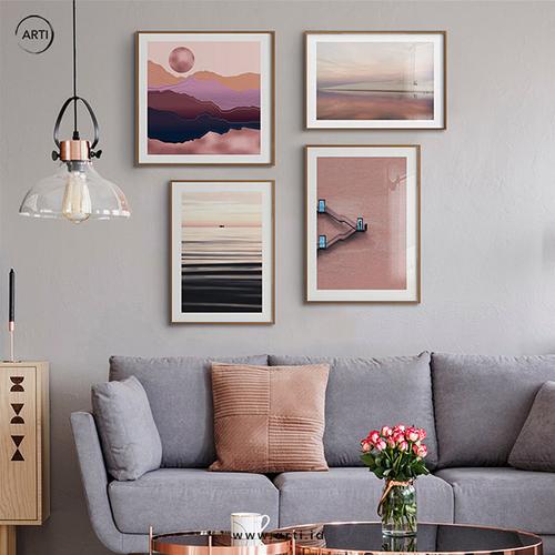 Jual Lukisan Dinding Set-Wall Art Sets-On the Pink Edge-Frame Kayu Tua ...