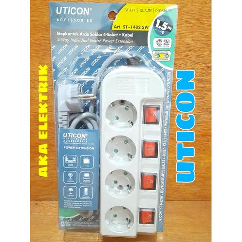 Jual STOP KONTAK UTICON 4 LUBANG SAKLAR TERSENDIRI + KABEL 1.5M ST-1482 ...
