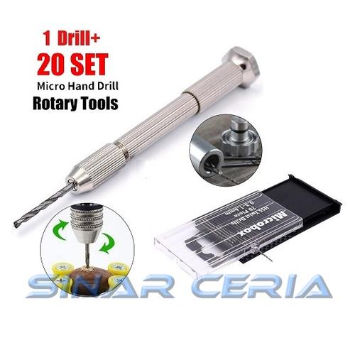 Jual Mini Bor Tangan Manual Hand Drill + 20pcs Mata Bor Micro Box HSS ...