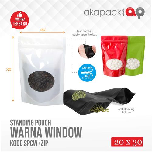 Jual KEMASAN STANDING POUCH WARNA packaging window dengan zipper 20x30 ...