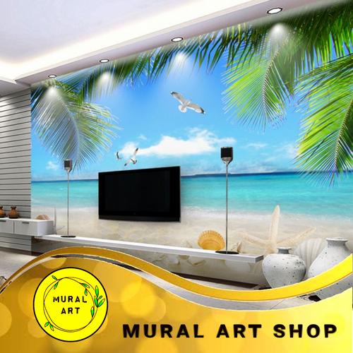 Jual jasa lukis mural ruang tamu tema pantai - Kab. Bandung - MURAL ART ...