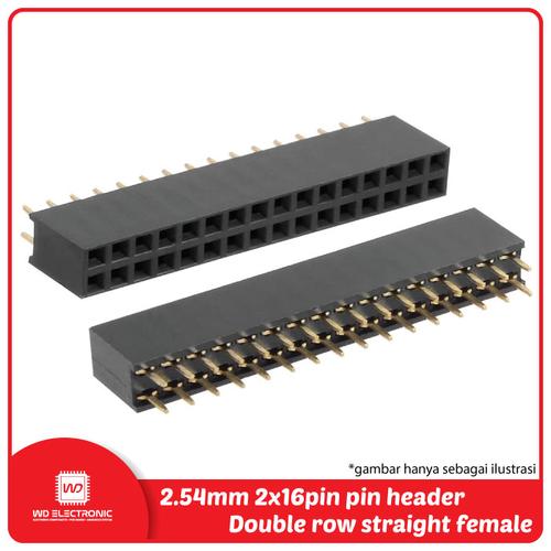 Jual Pin Header Female 32pin 2x16pin header female straight 2.54mm ...