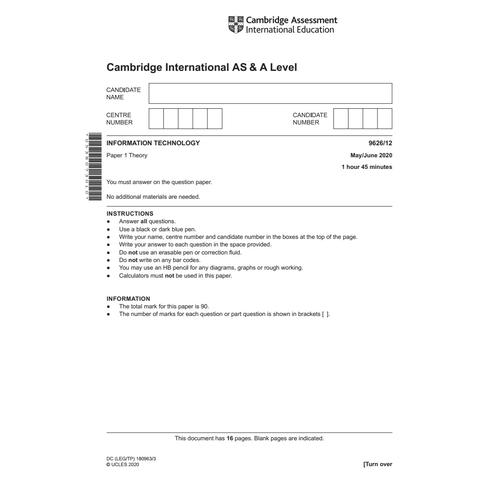 Jual AS level IT 9626 2017-2020 May/June past papers and mark schemes ...