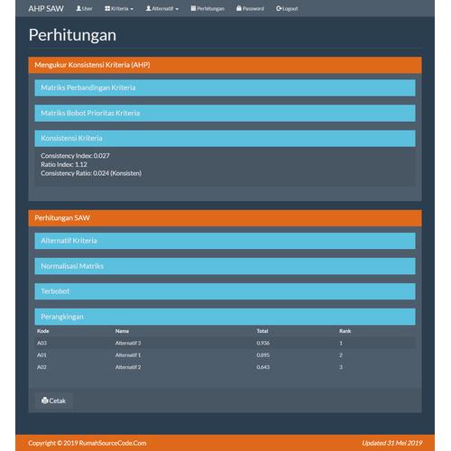 Jual Source Code SPK Metode AHP dan SAW PHP - Kab. Gianyar - Coding Center | Tokopedia