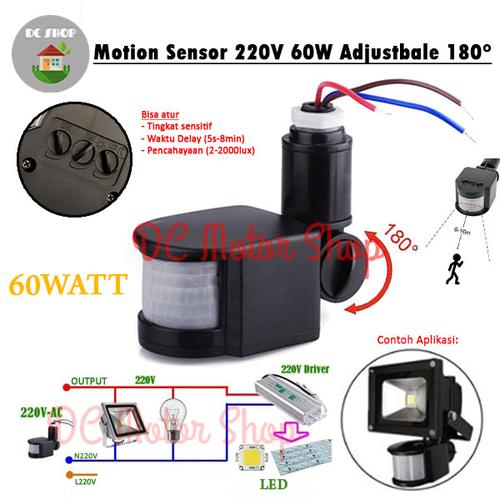 Jual Sensor Gerak PIR Motion Sensor Detector 220V Rotateable with Lux ...