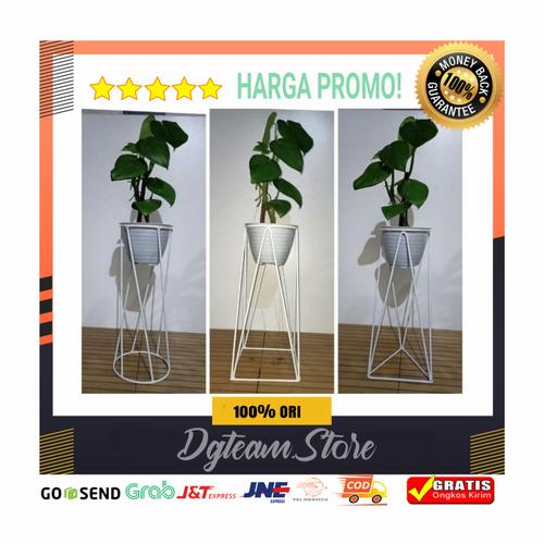 Jual DUDUKAN BESI POT STANDING POT BESI MINIMALIS 57 cm PUTIH-GOLD ...