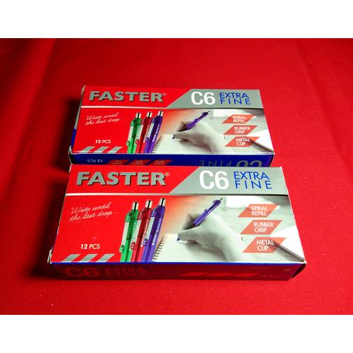 Jual Faster Ballpoint Retractable C6 Hitam / Biru ( 1 Pack - 12 Pcs ...