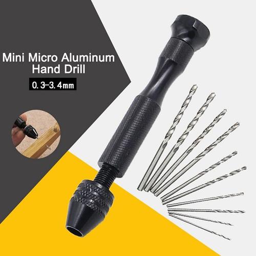 Jual Bor Tangan Manual Mini Micro Alumunium Hand Drill + 10 Mata Twist ...