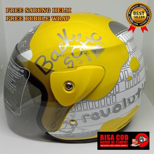 Jual HELM MOTOR HALF FACE EVOLUTION SCHOOL YELLOW ORIGINAL MOTIF GM ...