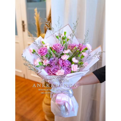 Jual Buket Bunga Asli Ungu Pink Purple Fresh Hand Bouquet Flower Bucket ...