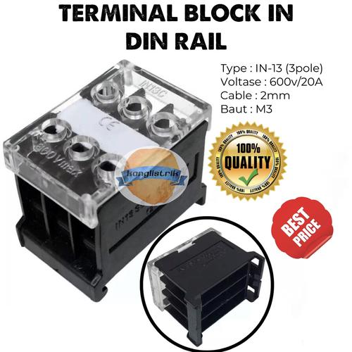 Jual TERMINAL BLOCK DIN RAIL 3 POLE PIN 20A TYPE IN-13 - Jakarta Barat ...