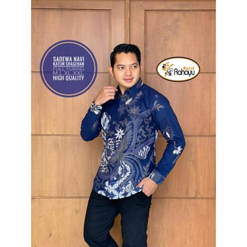 Jual New Sadewa Navi Kemeja Batik Pria Lengan Panjang Lapis Furing ...
