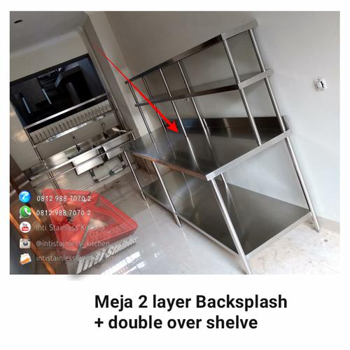 Jual Meja stainless 2 layer BS 140 x 70 x (85+10)cm + Rak atas 2 susun ...