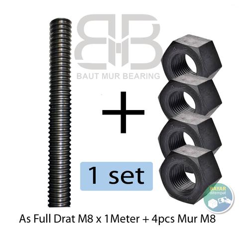 Jual 1 Set As Full Drat Baut Baja Long Stut Bolt M8 X 1Meter + Mur M8 ...