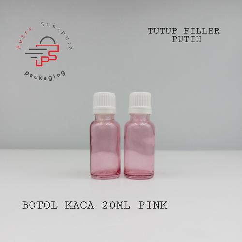 Jual botol kaca 20ml pink - tutup filler putih / botol essentials oil ...