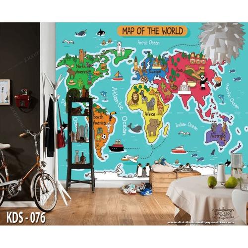 Jual 3D Wallpaper Custom - Motif World Map | Peta Dunia (Bahan Sticker ...