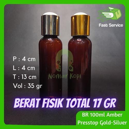 Jual BOTOL 100ML BR AMBER PRESSTOP UV GOLD-SILVER TEBAL KOSMETIK ...