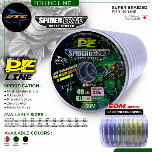 Jual Senar PE Utecate Spider x8 50 meter - Hijau, 0.12-22Lb - Kota ...