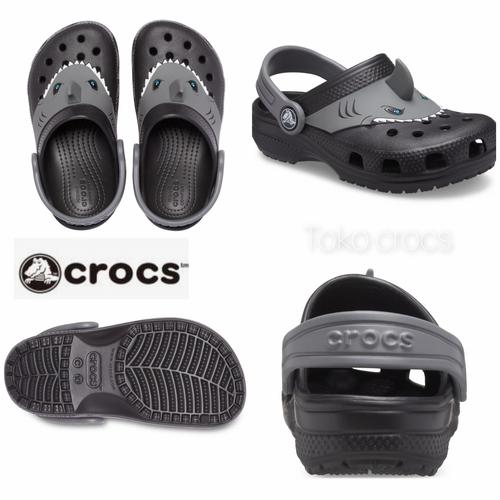 Jual Crocs Anak anak Shark / Crocs anak Fun lab Sharks - hitamgrey, 24 ...