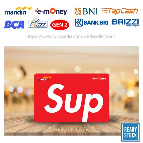 Jual KARTU EMONEY BRI BCA MANDIRI BNI Logo Brand Supreme Merah - 1 SISI ...