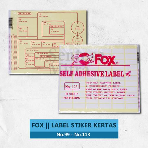 Jual Label Kertas Sticker Fox Self Adhesive Stiker No. 99 - 113 - 100 ...