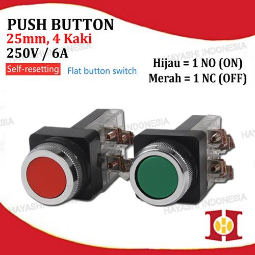 Jual Push Button TAB 25MM PB2501 PB2511 2 4 Kaki Tombol On Off Merah Hijau - TBF25 Hijau - Kab ...