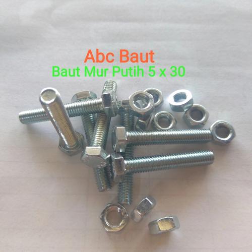 Jual Baut Mur Putih 5 x 30 Hexagon Putih BMP Hex 5 x 30 kunci 8 - Kota ...