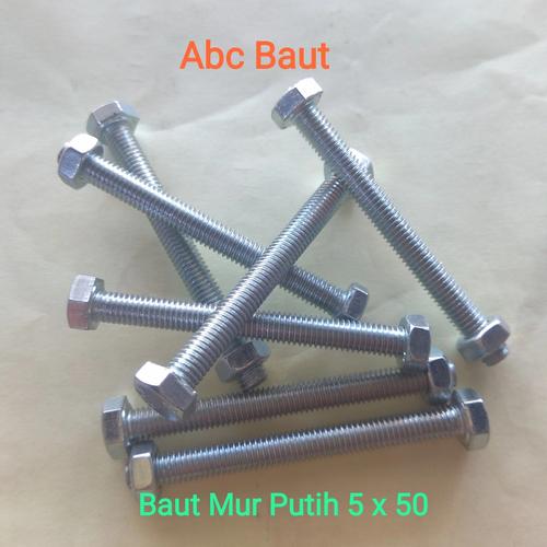 Jual Baut Mur Putih 5 x 50 Hexagon Putih BMP Hex 5 x 50 kunci 8 ...