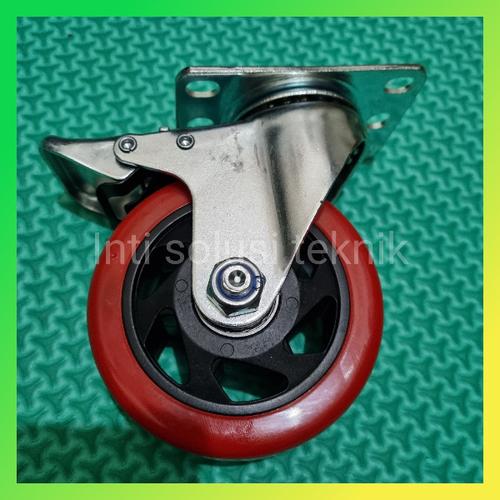 Jual roda polyurethane PU 4 inch ( putar+rem ) roda trolley / troli ...