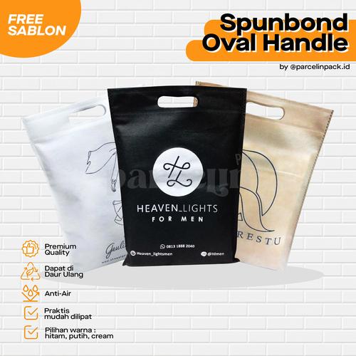 Jual [FREE SABLON] TOTEBAG OVAL SPUNBOND / PACKAGING SPUNBOND / GOODIE BAG - Putih, 20x26cm ...