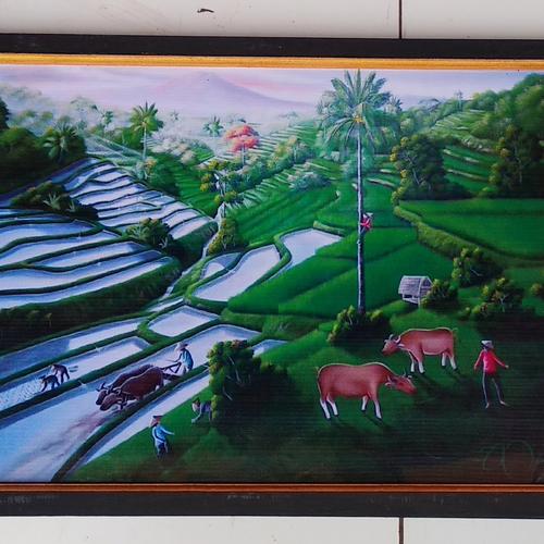 Jual lukisan cetak pemandangan sawah terasering Bali indah plus bingkai ...