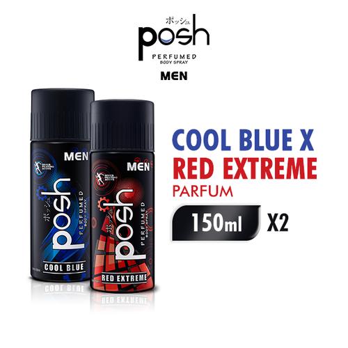 Promo Posh Men Body Spray Cool Blue + Red Extreme 150 ml (2 pcs ...