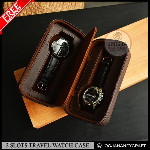 Jual Kotak Tempat Jam Tangan 2 Slot Travel Leather Watch Case - Black ...