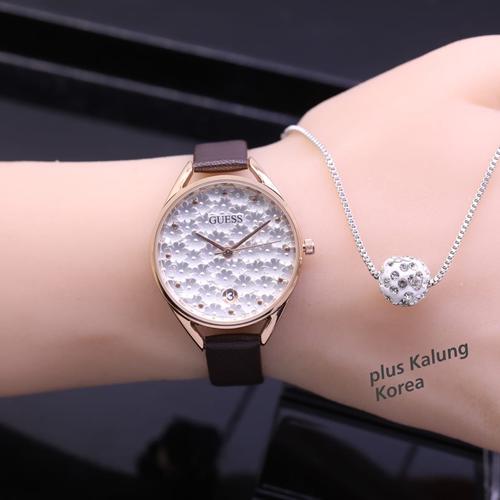 Jual Jam tangan wanita guess kulit plus kalung liontin motif random ...