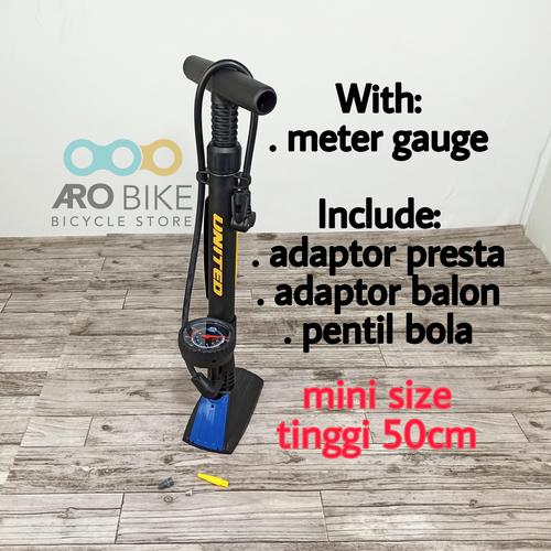 Jual Pompa Ban Sepeda United pvc PM-8801 gauge + adaptor presta dan ...