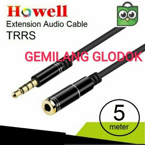 Jual HOWELL 5M NEW MALE-FEMALE/CABLE SAMBUNGAN AUDIO AUX TRRS 3.5MM ...