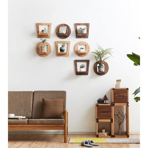 Jual Tempat Pot Bunga Tempel Dinding Rak Kayu Bulat Kotak Minimalis ...