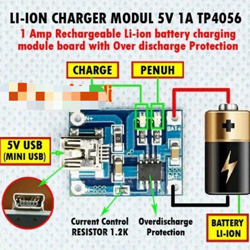 Jual kit module modul power bank li ion charger 5v 1a tp4056 mini usb ...
