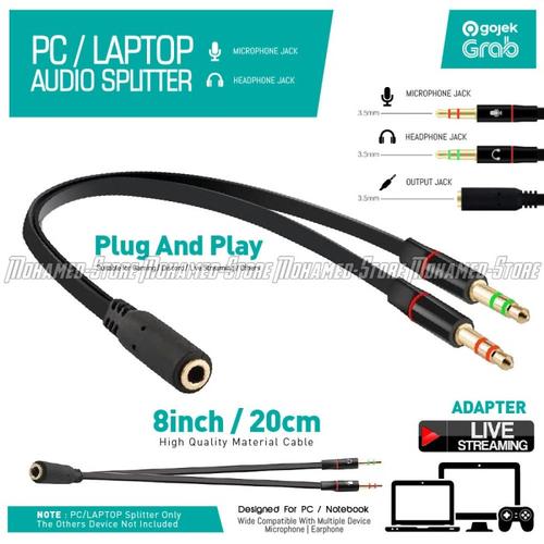 Jual Audio Splitter Combiner 1 Female 2 Male Mic Adapter Kabel Jack PC ...