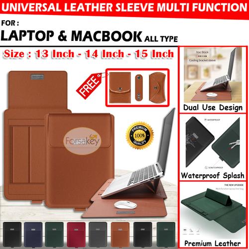 Jual Sleeve Leather Stand Pouch Laptop Macbook Air Pro 13 13.3 14 15 ...