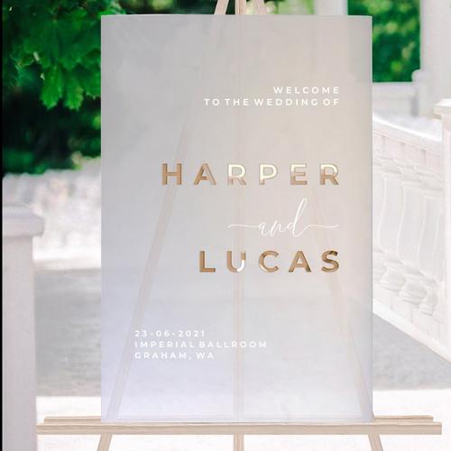 Jual Acrylic Welcome Sign Frosted + Gold Mirror | Papan Welcome Sign ...