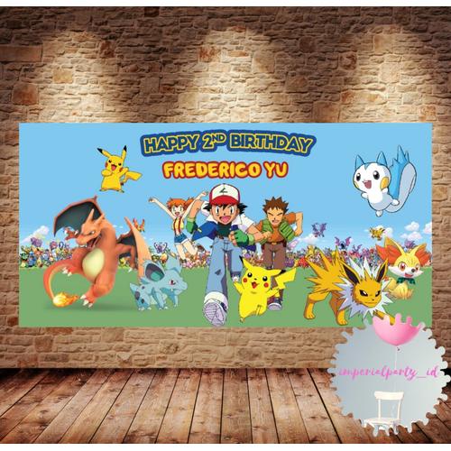 Jual Custom Backdrop Banner Spanduk Happy Birthday Pokemon Pikachu Ash ...
