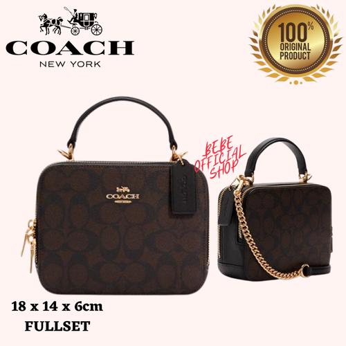 Jual [ORIGINAL] COACH Box Crossbody In Signature Canvas Brown Original ...