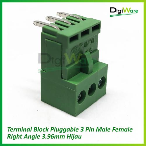 Jual Terminal Block Pluggable 3 Pin Male Female Right Angle 3.96mm ...