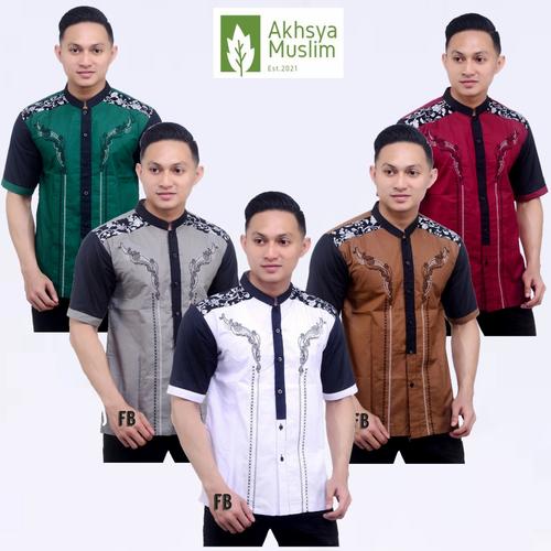 Jual Baju Koko Kombinasi Batik Bordir Lengan Pendek Terbaru - Hijau, M ...