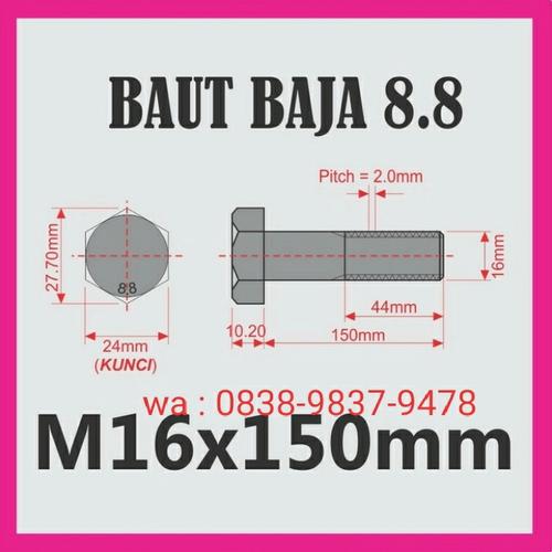 Jual baut mur baja 8.8 HT hitam M16 x 150MM kunci 24 / hex bolt nut ...
