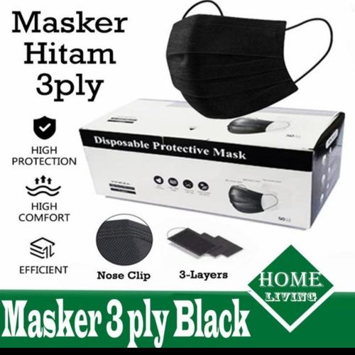 Jual Masker 3PLY Hitam Masker Hitam 3 PLY Masker Medis - 1 Box Isi ...