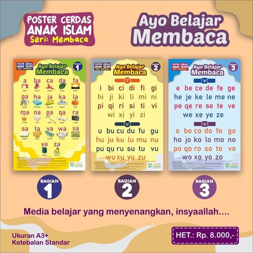 Jual Poster Ayo Membaca1-2-3 Poster Belajar Membaca Latin 1 paket 3 pcs ...