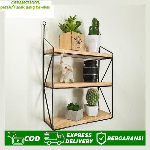 Jual rak dinding besi susun 3 tingkat serbaguna kayu besi minimalis ...